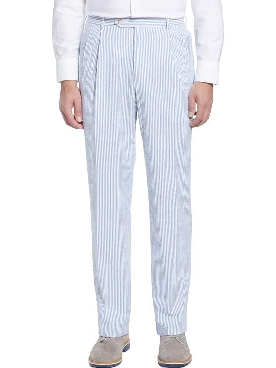 BERLE Berle' Pleated Seersucker Cotton Dress Pants